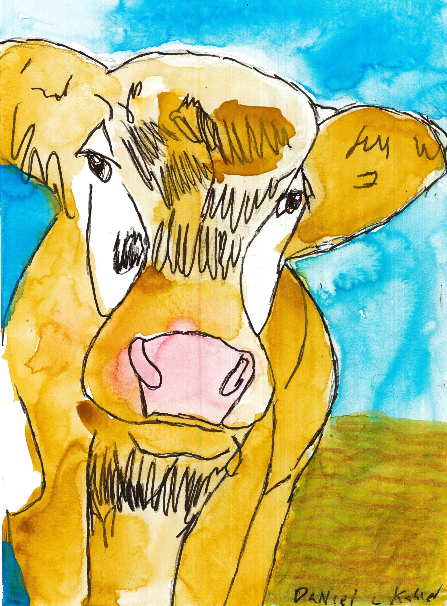 DK Cow in the Hay 8×11 Watercolor & Ink $45 4-22 – Friendship Heart ...